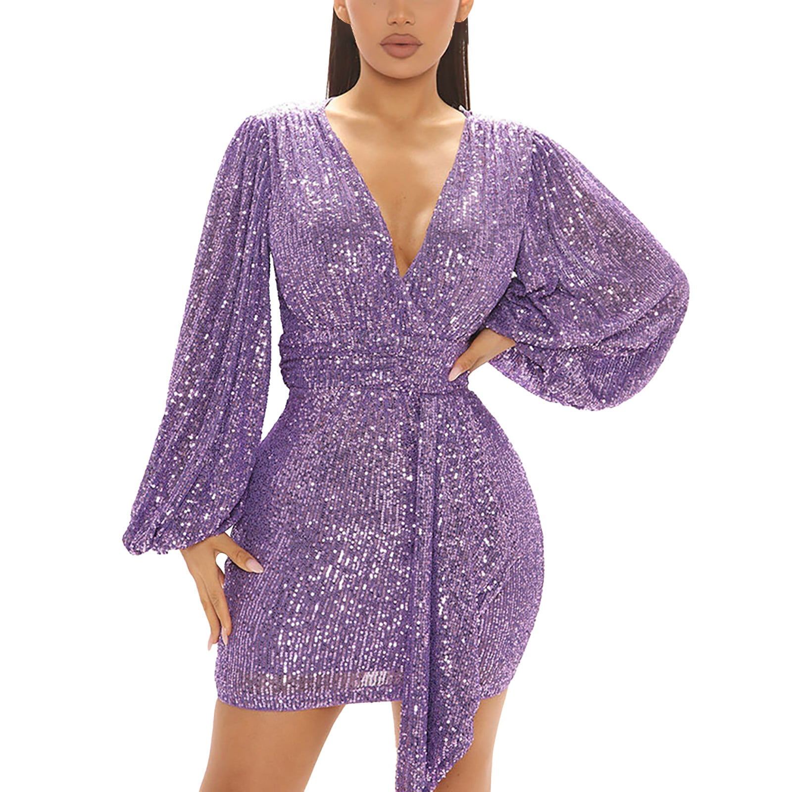 Gzwyht Dresses For Women 2024 Prom Dresses Womens Sequins V Neck Long
