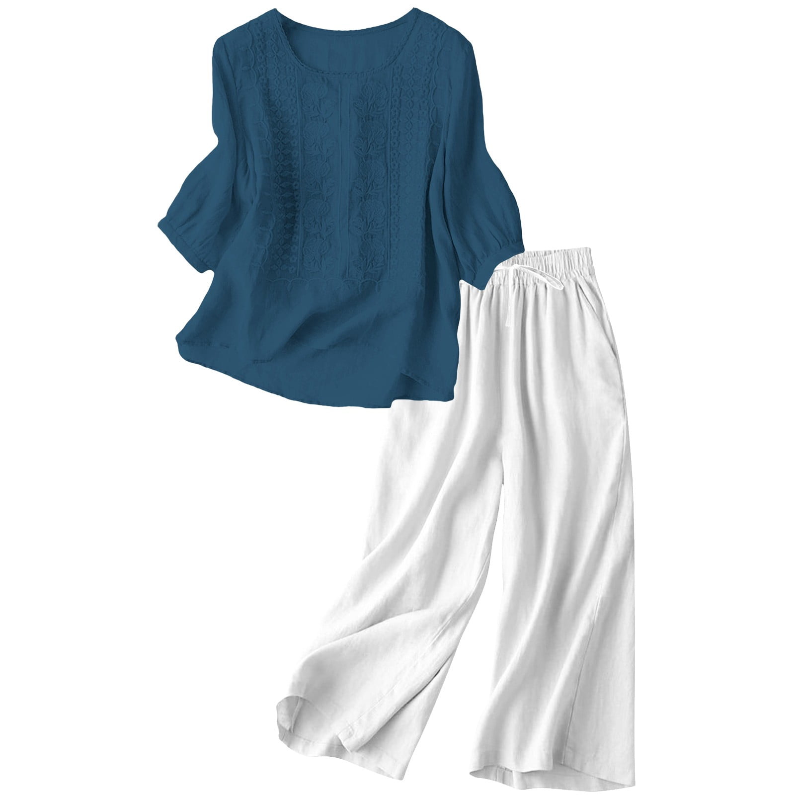 GZWYHT Linen Capri Sets Women 2 Piece Outfits，Cotton Linen Matching Set ...