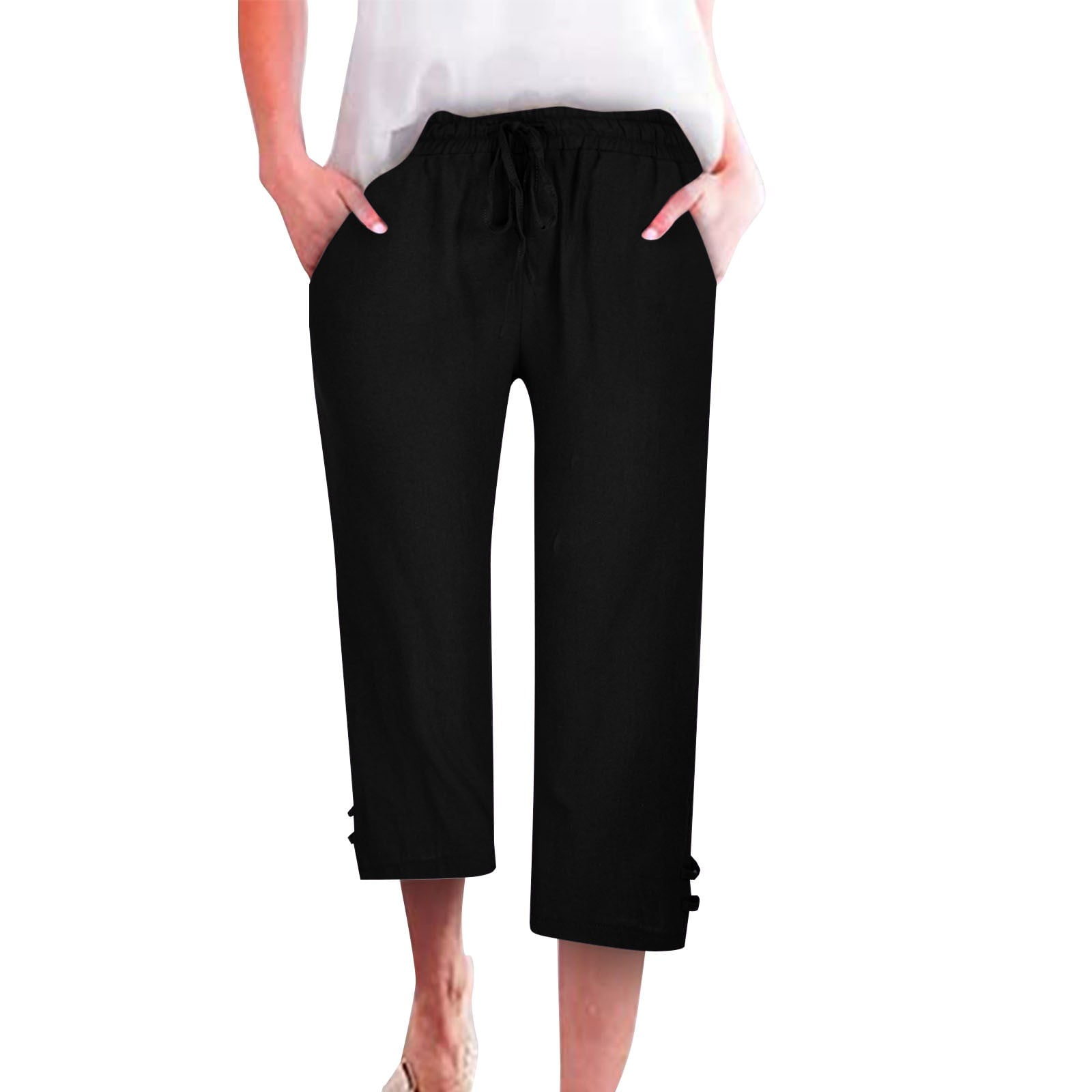 GZWYHT Linen Pants,Capri Pants,Women's Loose Breathable Linen Capris ...