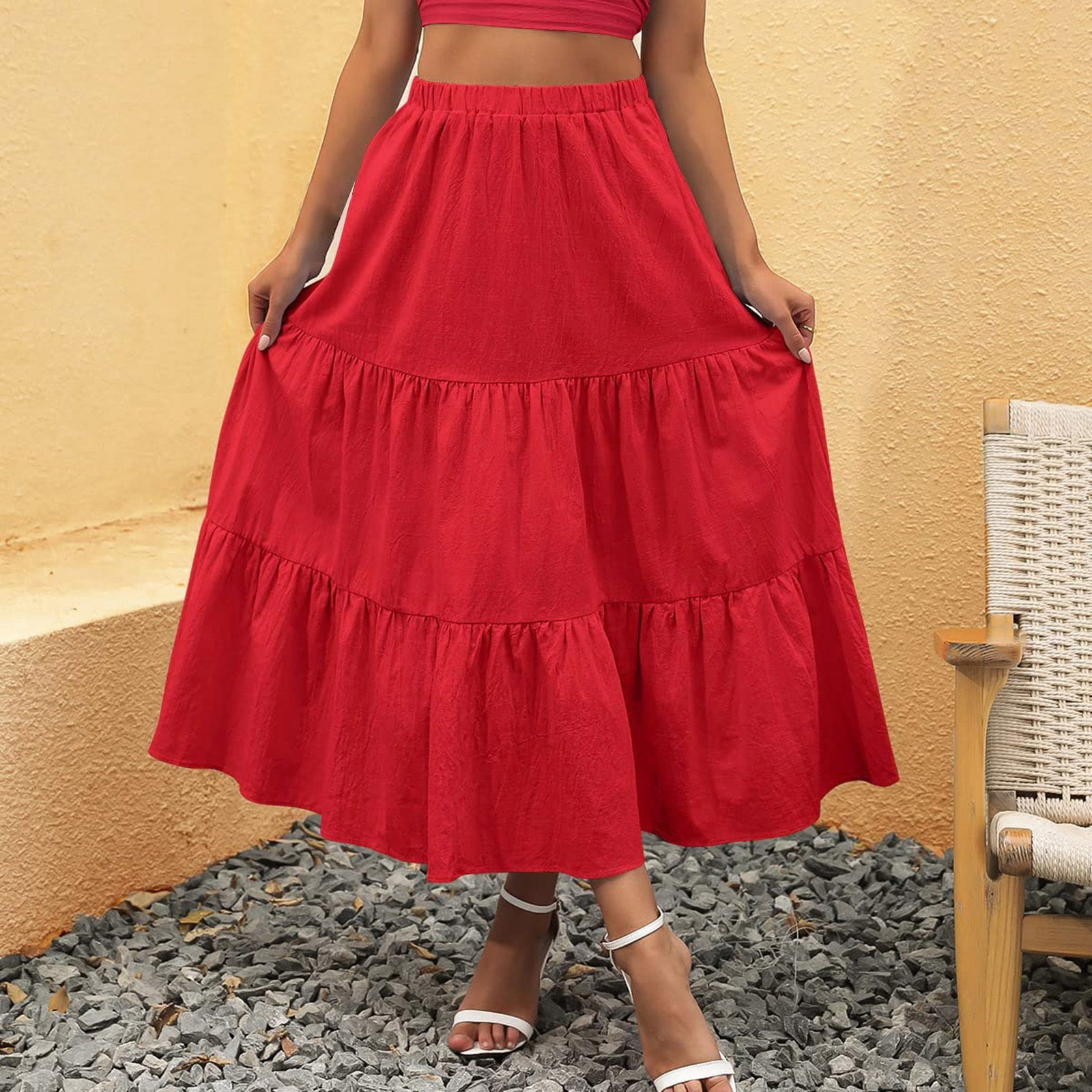 GZWYHT Maxi Skirt Fall Skirts Women's Summer Boho Flowy Swing Tiered A ...