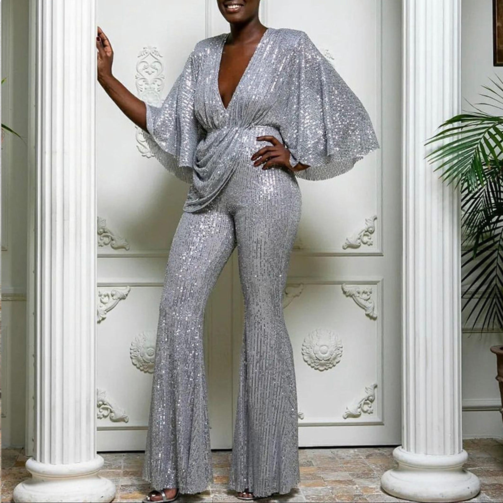 GZWYHT Rompers for Women Women's Jumpsuits Women's Wear Sequins Deep V ...