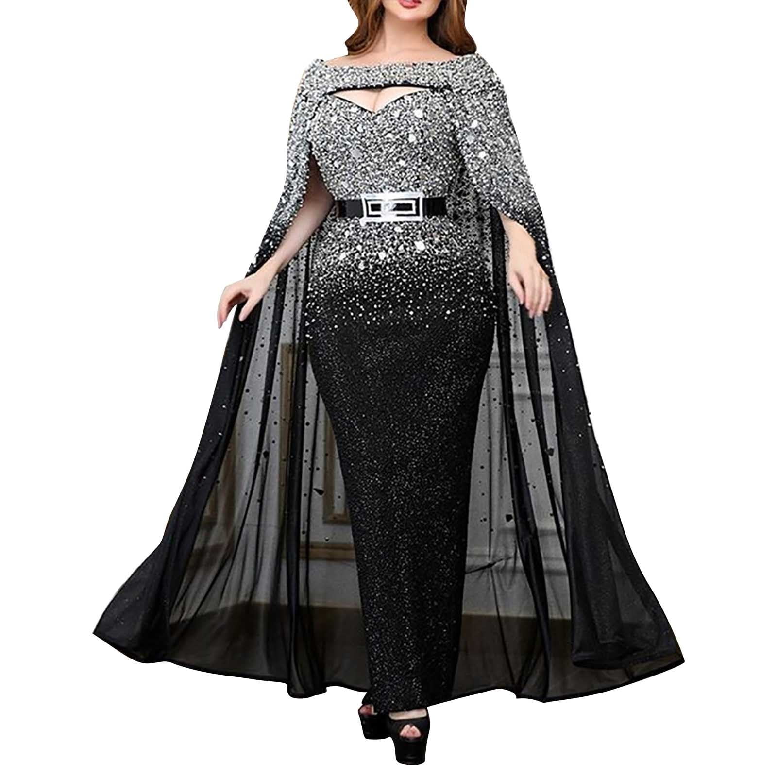 GZWYHT Sequin Dress,Prom Dresses Women's Draped Hip Gradient Sequin ...