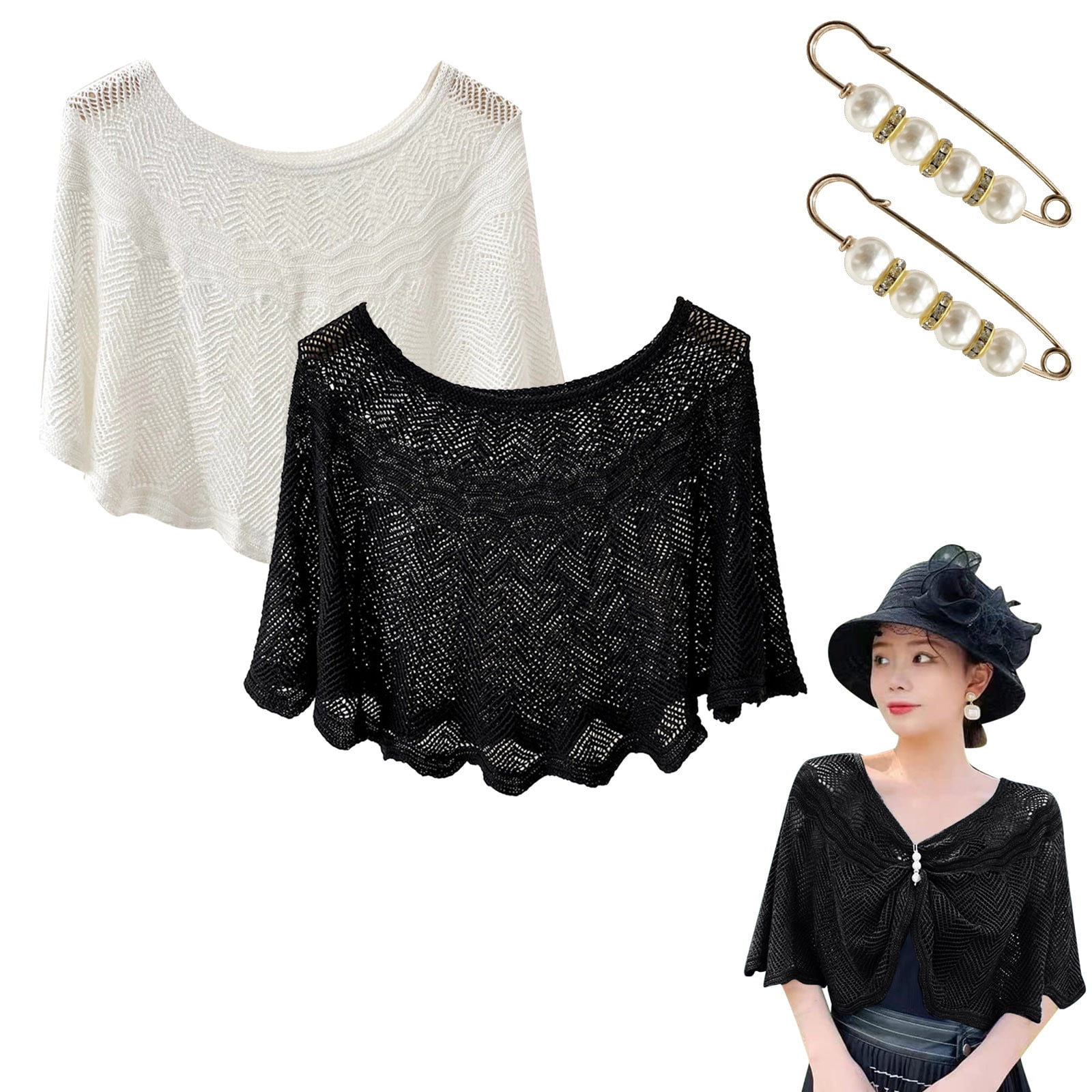 GZWYHT Shawl Wraps,Silk Scarf 2PCS For Women Casual Open Knit Top Lace ...