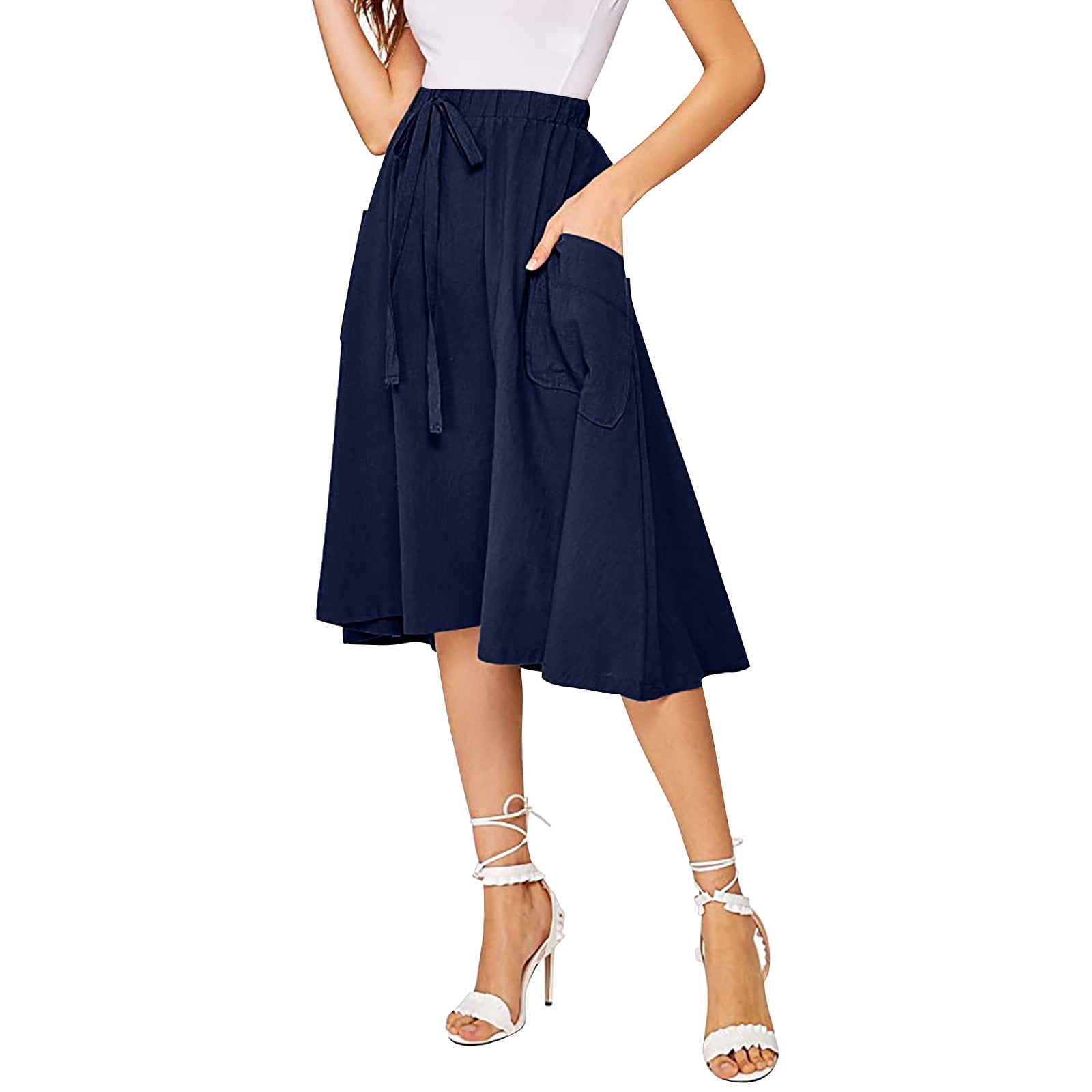 GZWYHT Skirts for Women,Midi Skirt Women's Casual High Waist Pleated A ...