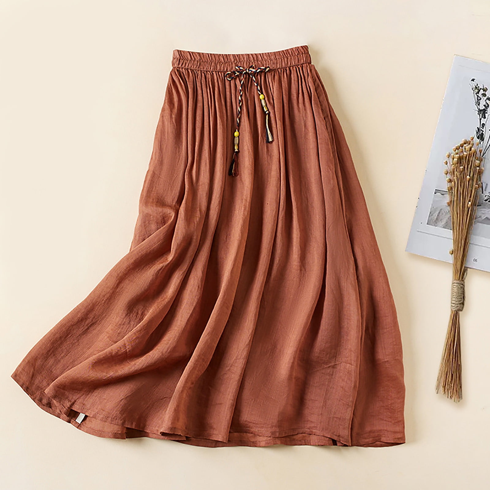 Gzwyht Skirts For Women Midi Skirt Womens Summer Elastic Waist Double