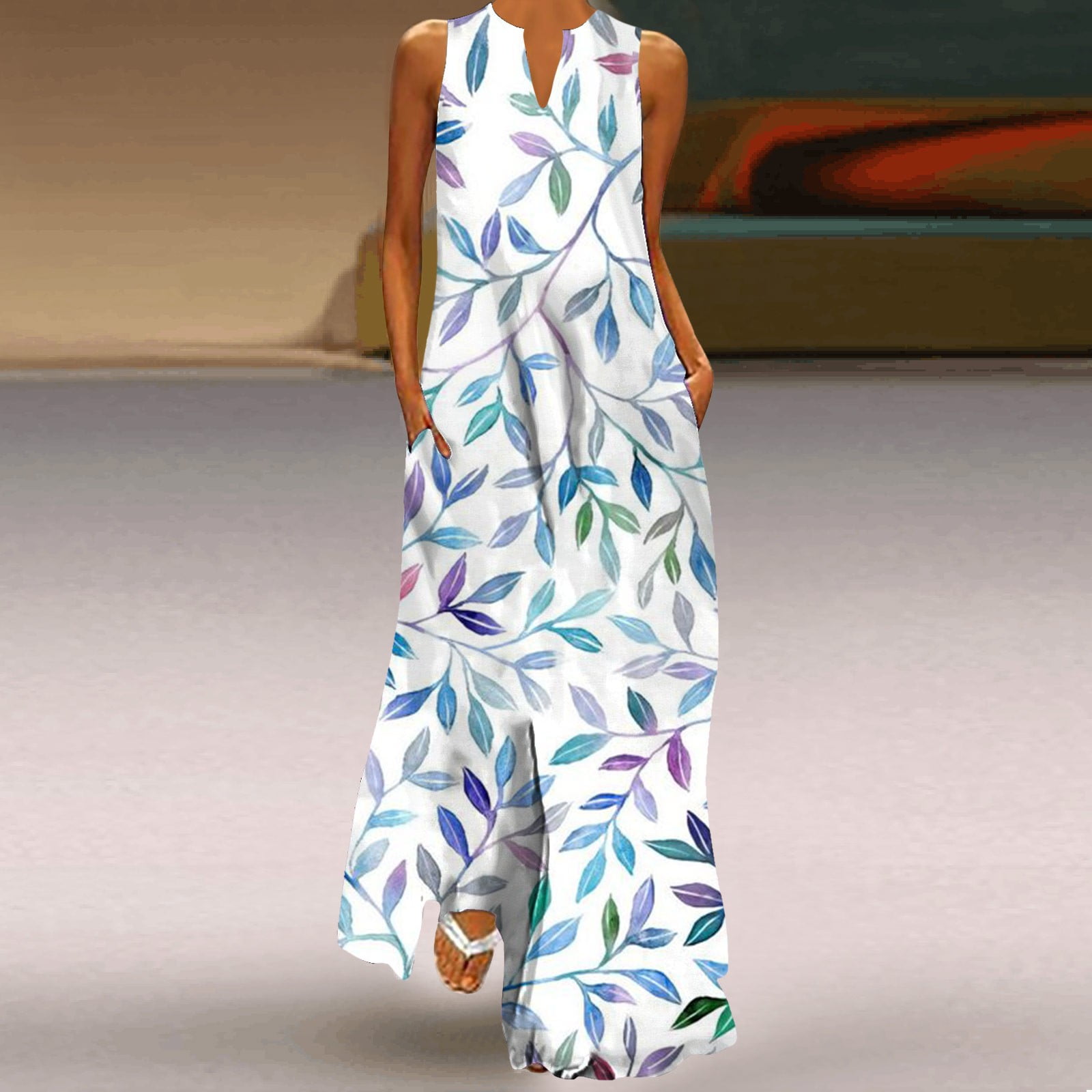 GZWYHT Summer Dresses,Dresses for Women 2024 Print Maxi Neck Vintage ...