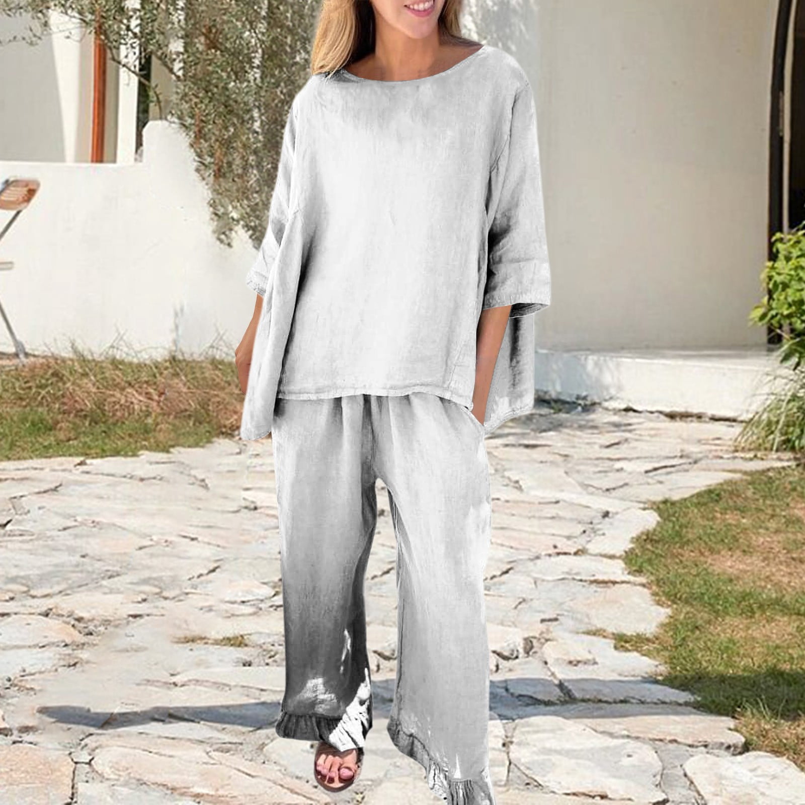 GZWYHT Two Piece Sets for Women Lounge Sets for Women Women Linen 2 ...