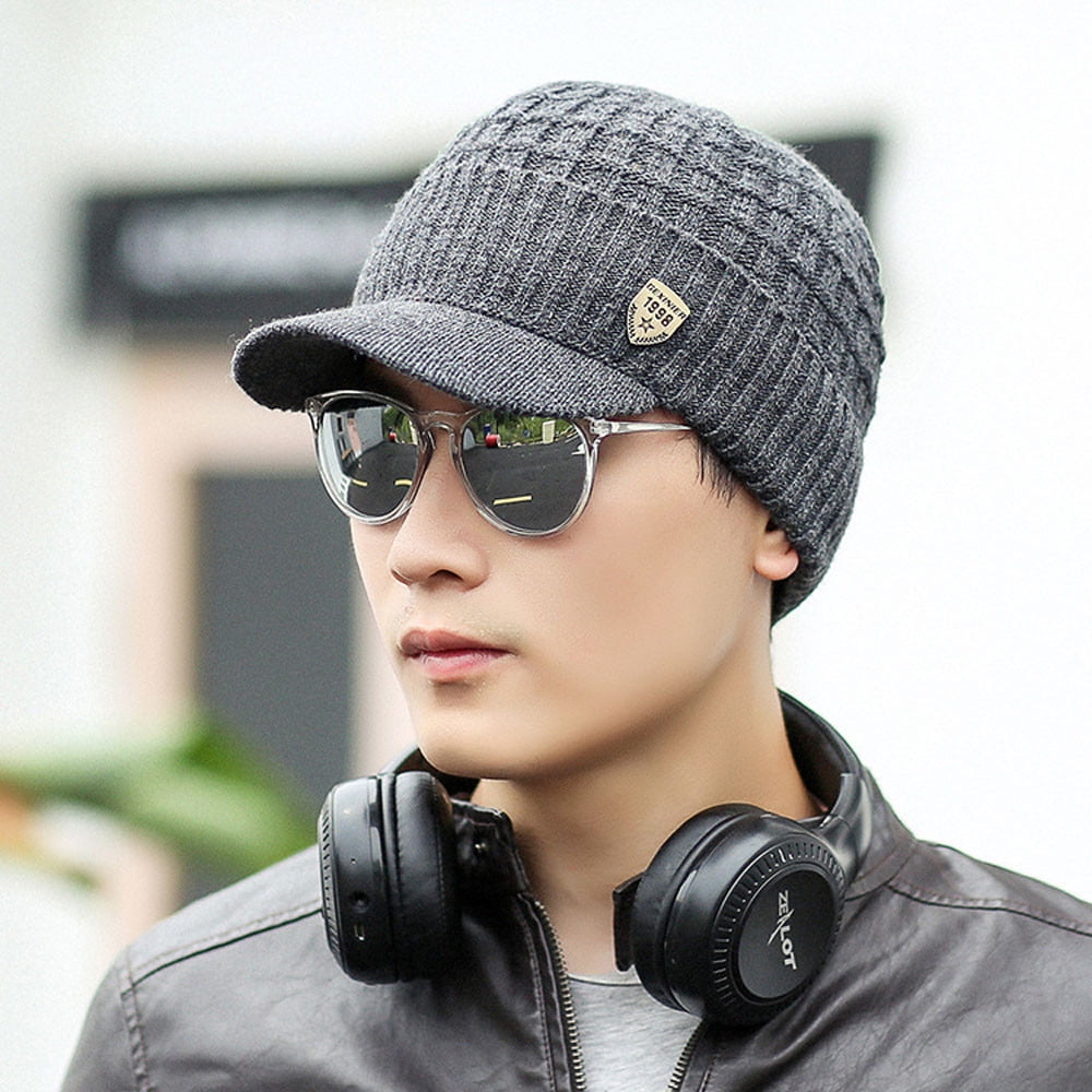 GZWYHT Visors,Visor Hats Men Warm Baggy Weave Crochet Winter Wool Knit ...