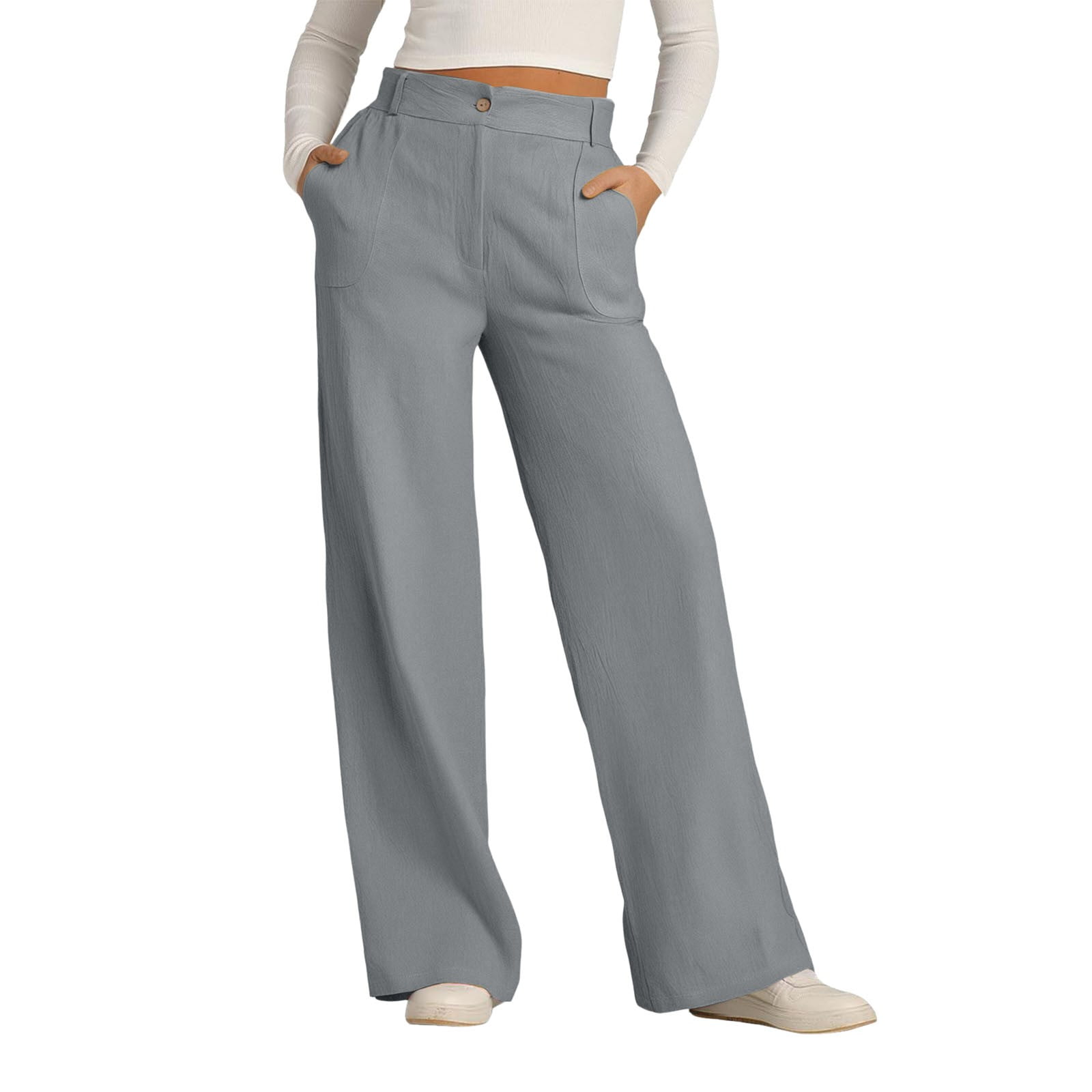 GZWYHT Women's Smocked High Waisted Pants，Summer Casual Wide Leg Pant ...