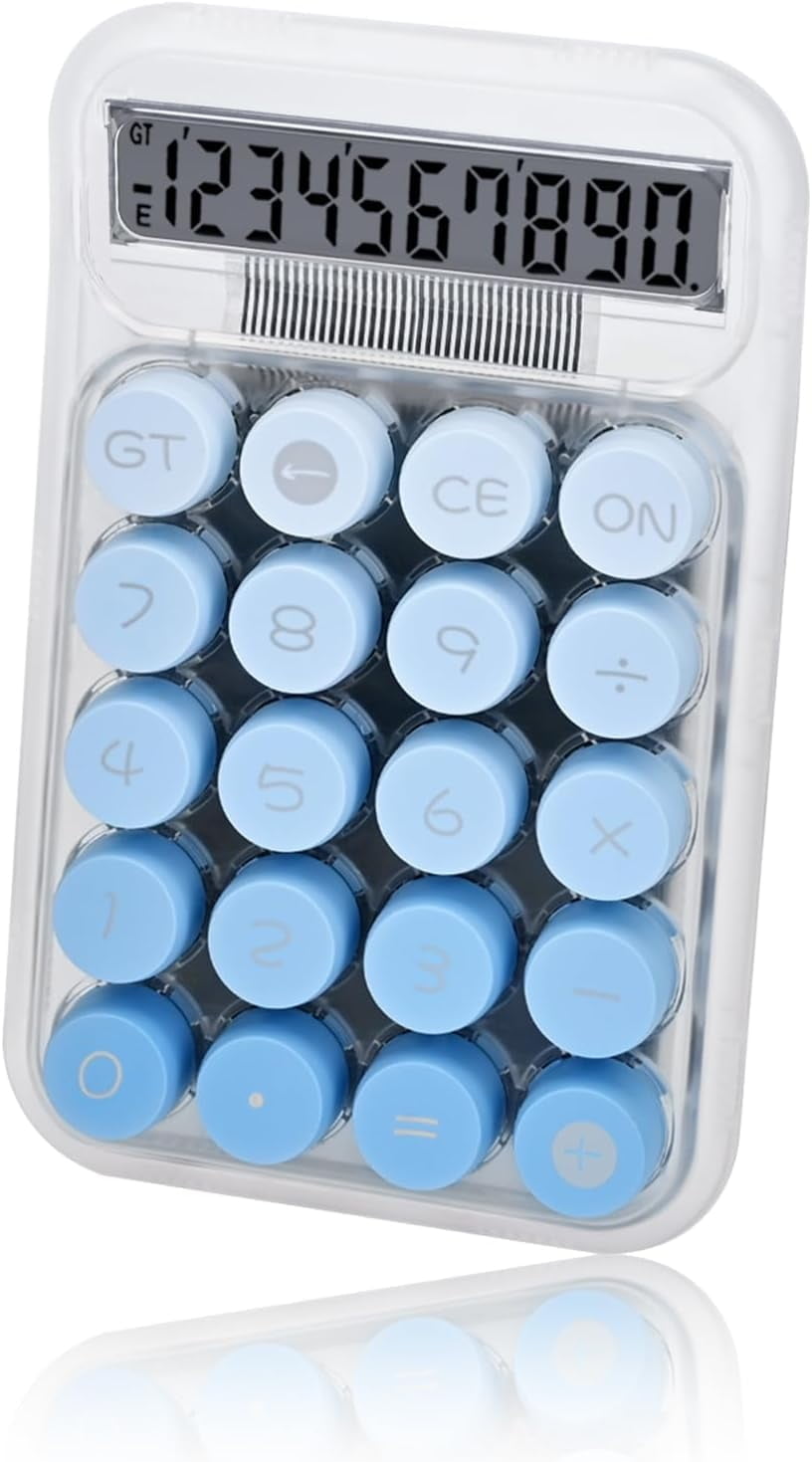 GZX Blue Cute Desktop Calculator, Mechanical Clear LCD Display Simple ...