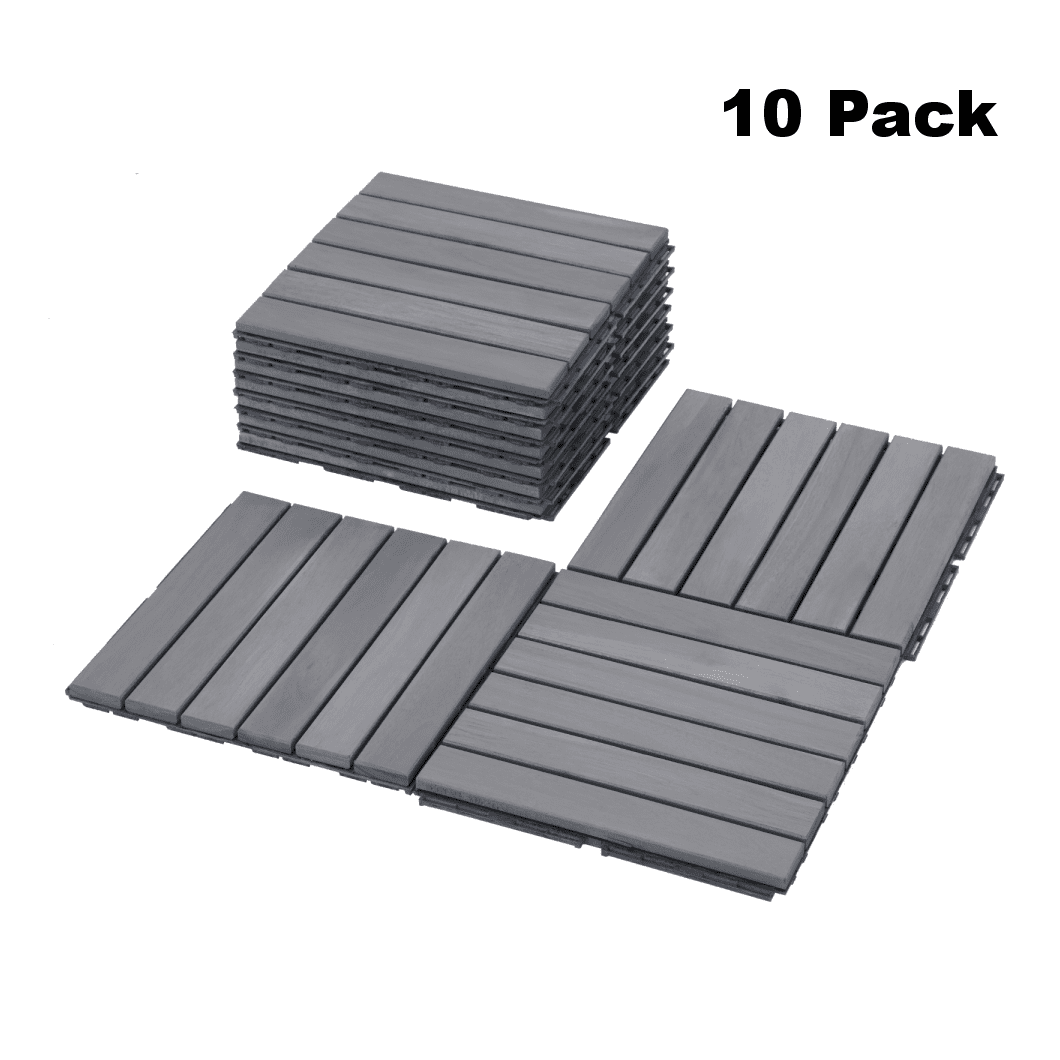 GZXS 12" Acacia Wood Interlocking Deck Tiles Set of 10, Outdoor Patio ...