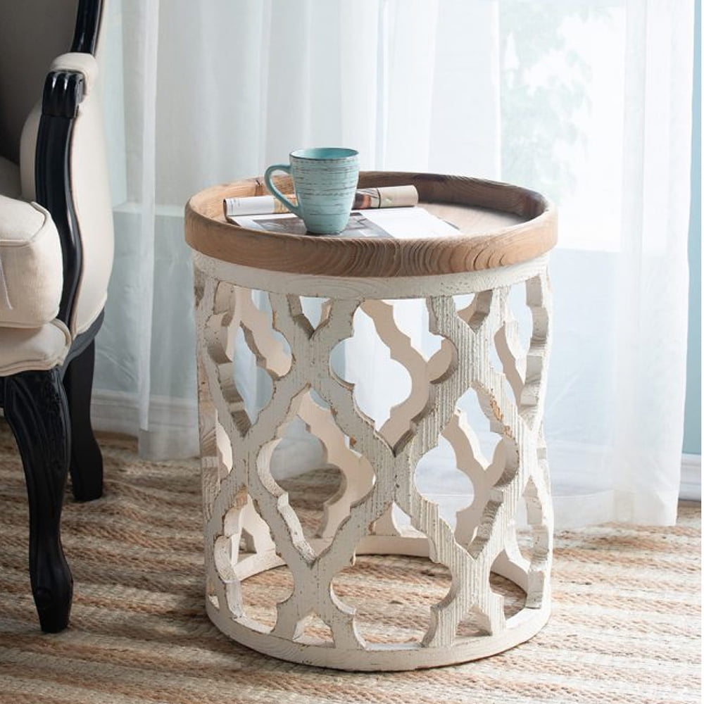GZXS 19.7" Round Side Table, Farmhouse Distressed Wood Top Side Table ...
