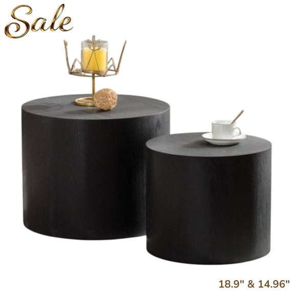 GZXS 2-Piece Round Nesting Tables Set - Modern Minimalist Coffee & Side ...