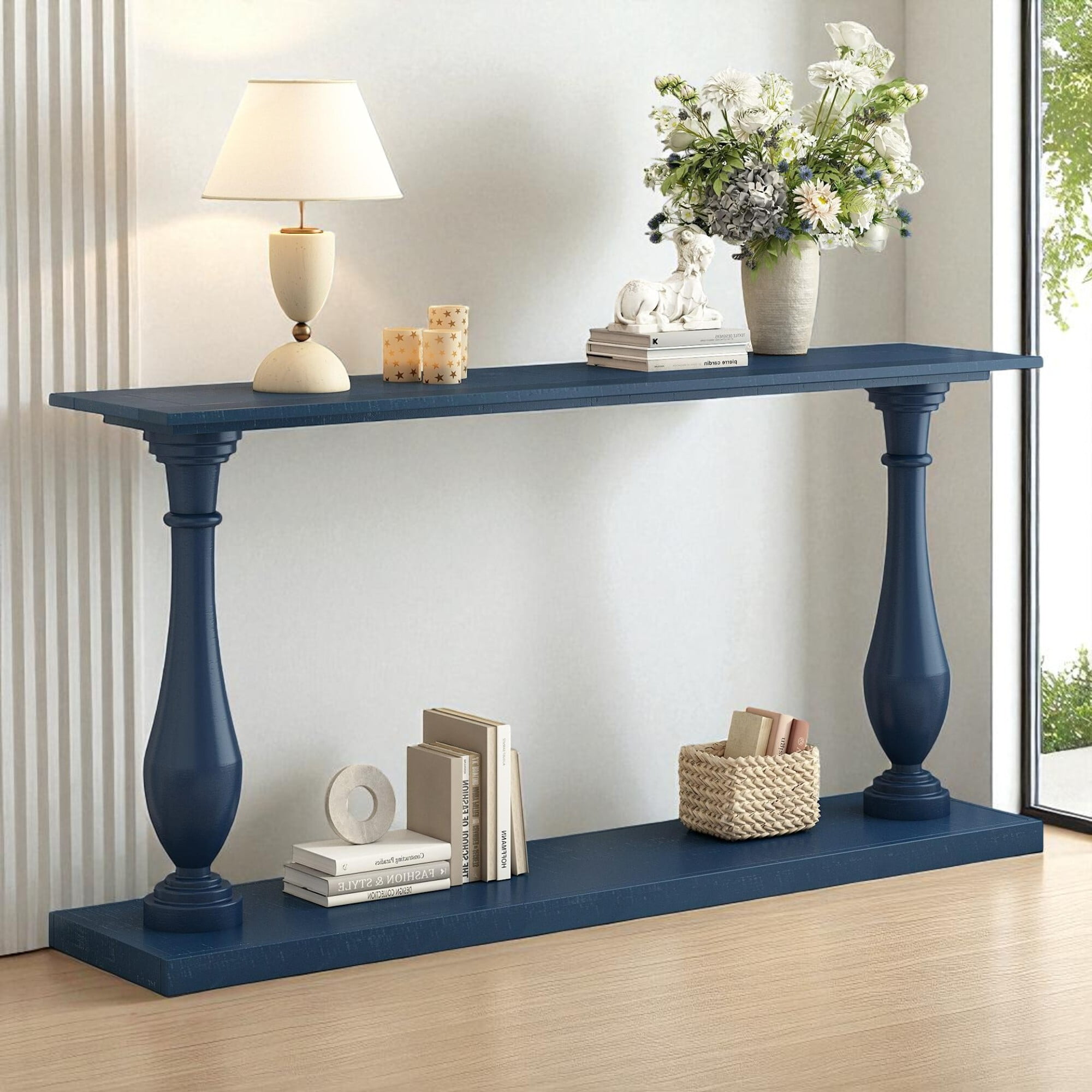 GZXS 2-Tier Narrow Entryway Console Table in Navy Blue, 63" Vintage ...