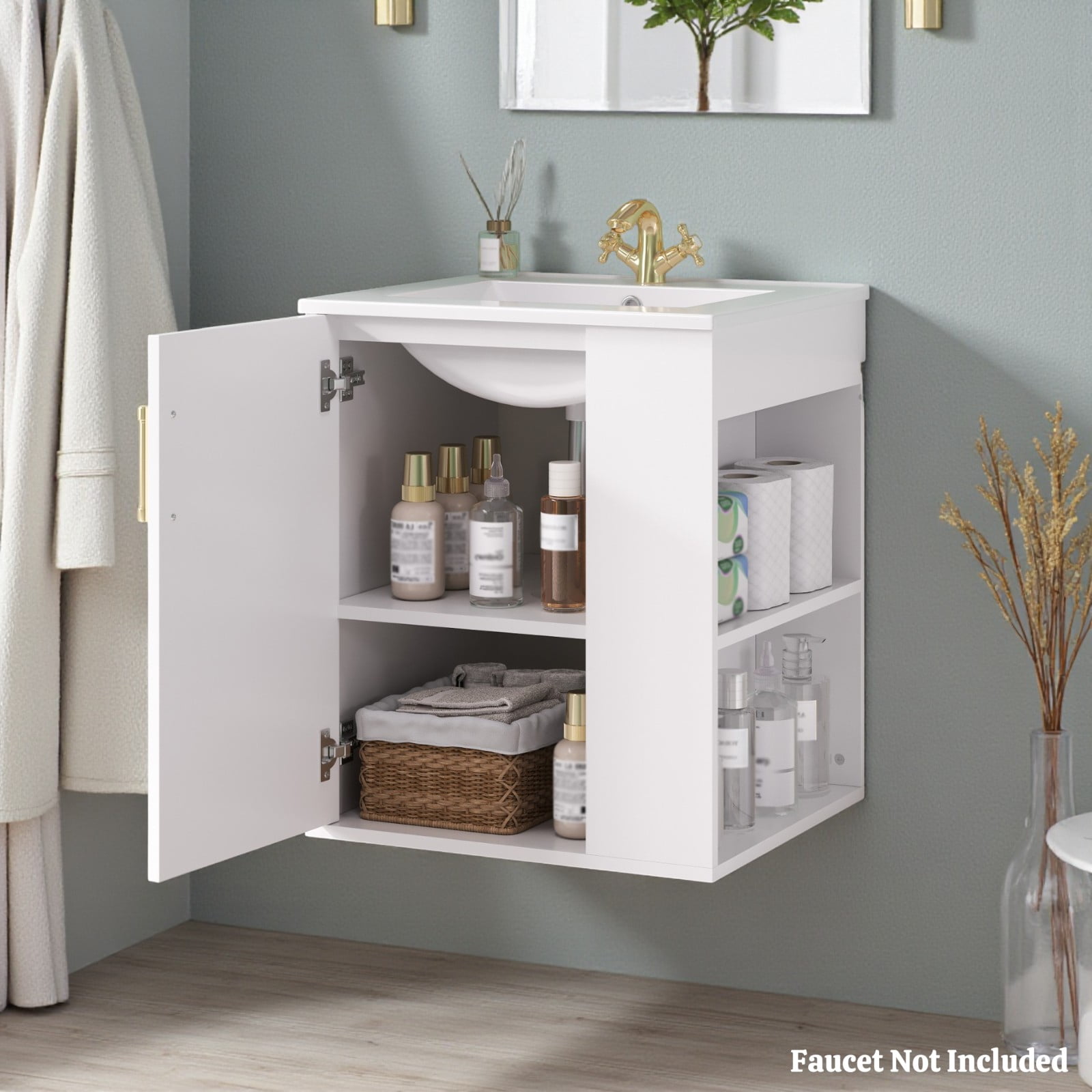 GZXS 20-Inch Wall Mounted Bathroom Vanity Set with Ceramic Basin ...