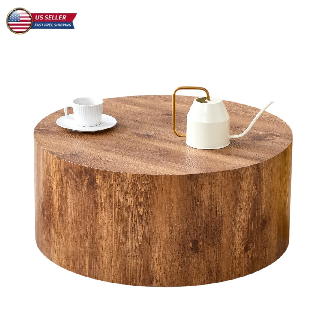 GZXS 27.5" Modern Farmhouse Round Coffee Table, Low Cylindrical MDF ...