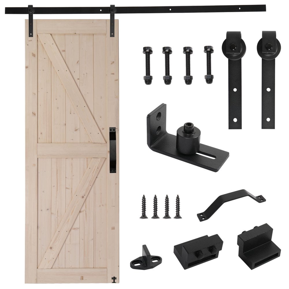 GZXS 30"x84" Unfinished Sliding Barn Door with 5.5FT Barn Door Hardware ...