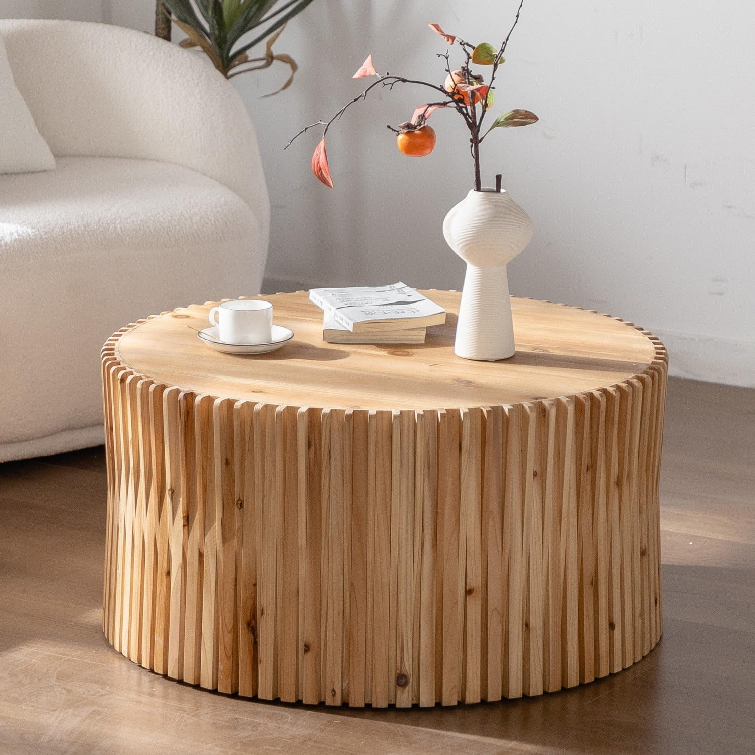 GZXS 31.5" Modern Farmhouse Round Coffee Table, Fully Assembled Accent ...