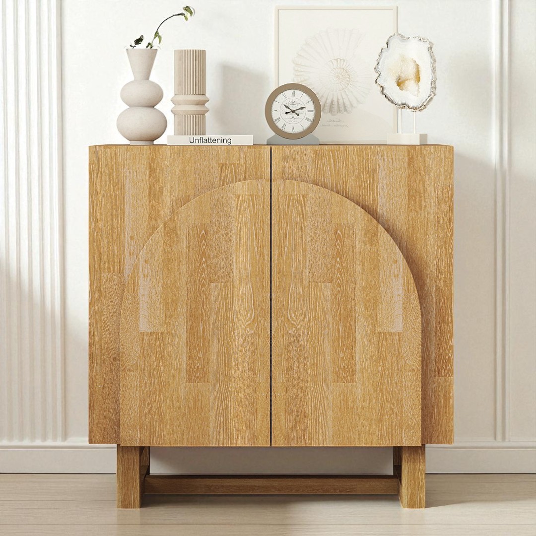 GZXS 31.5" W Accent Cabinet in Natural Wood Texture, Farmhouse 2-Door ...