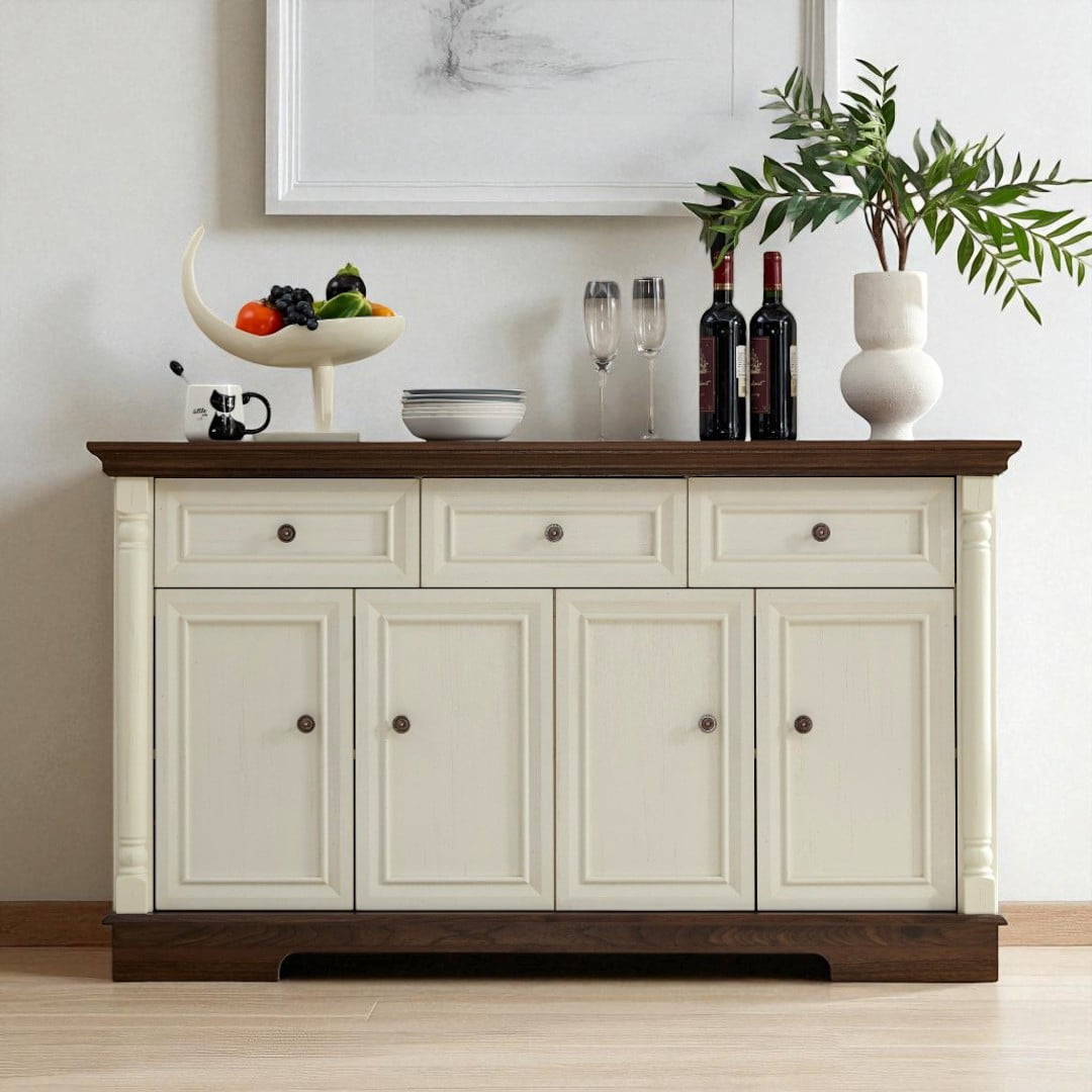 GZXS 4-Door Storage Sideboard, Wooden Large Buffet Cabinet with 3 ...