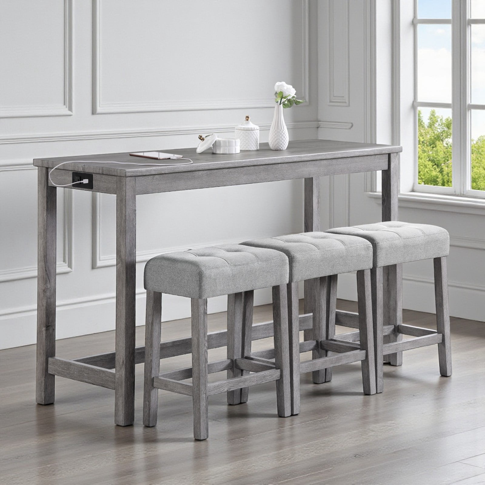 GZXS 4-Piece Bar Table Set with Charging Station, Counter Height Dining ...