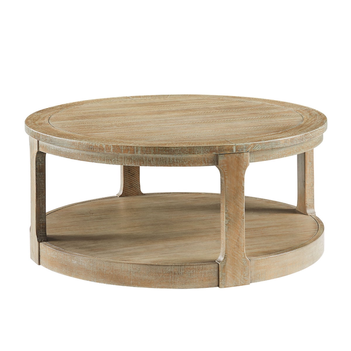 GZXS 40-Inch Rustic Round Coffee Table on Wheels, 2-Tier Wooden Center ...