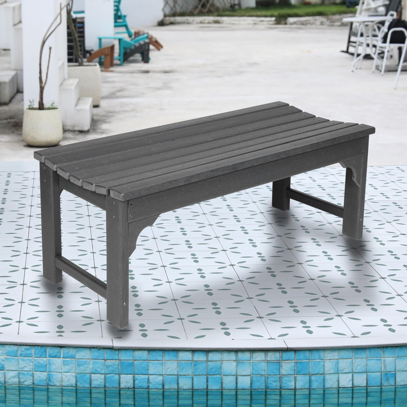 GZXS 46-Inch Outdoor Bench, 2-Person HDPE All-Weather Garden Bench Seat ...