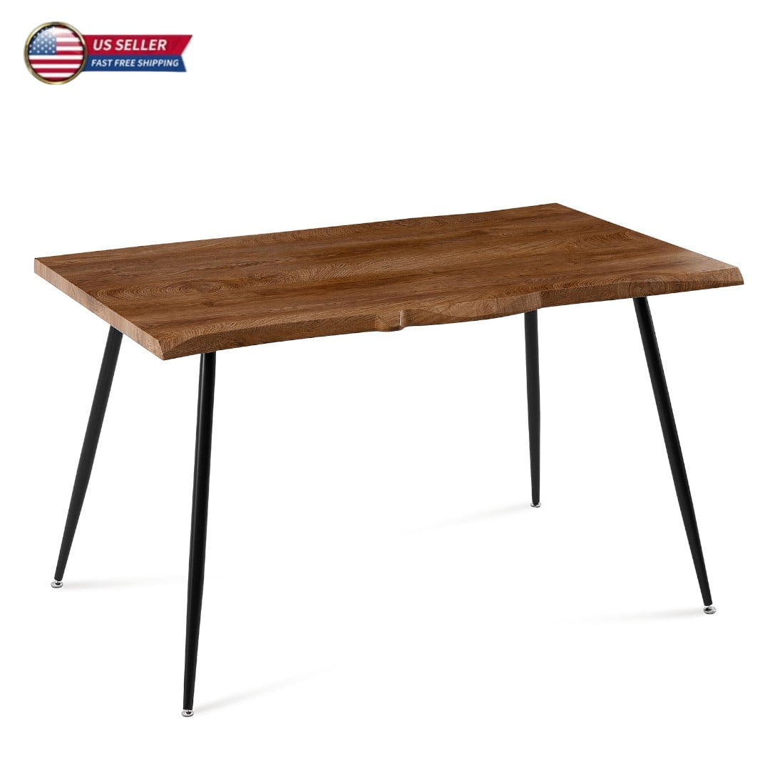 GZXS 47.24 Inch Irregular Shape Walnut MDF Dining Table with Black ...