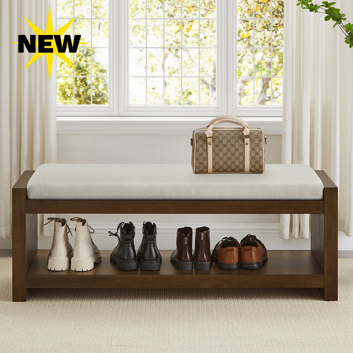 GZXS 47 Inch Rectangular Upholstered Storage Bench, Padded Bench with ...