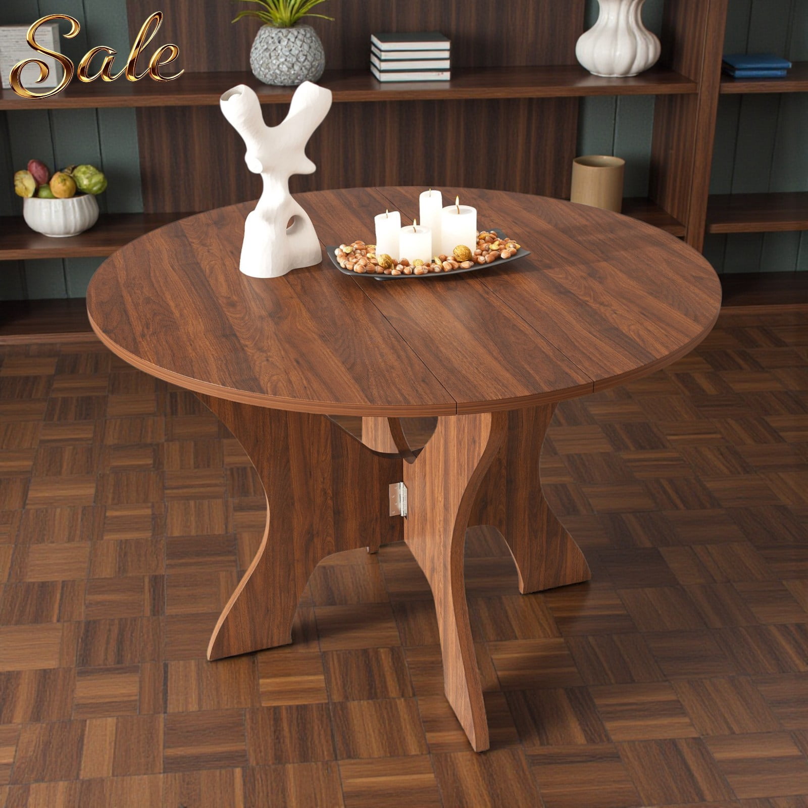 GZXS 47" Round Folding Dining Table, Space-Saving MDF Kitchen Table for ...