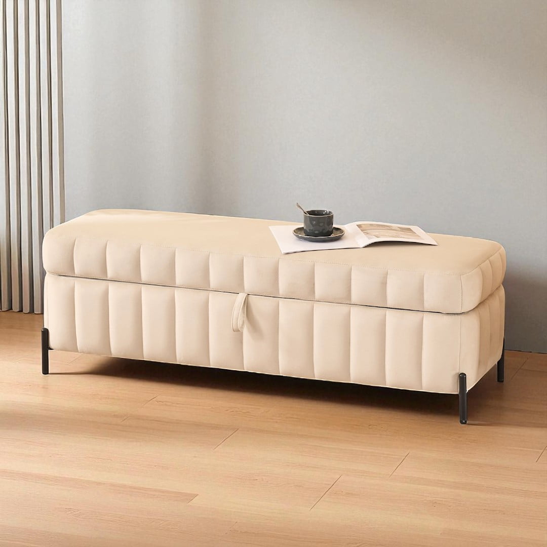 GZXS 49" Wide Velvet Storage Bench with Hidden Compartment, Beige ...