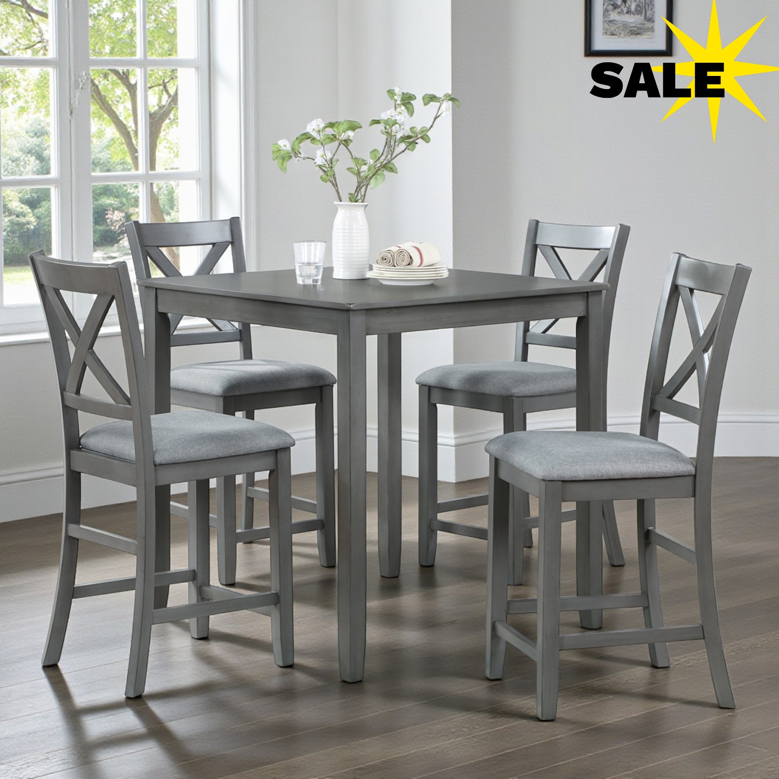 GZXS 5-Piece Counter Height Dinette Set, Square Kitchen Table + 4 ...