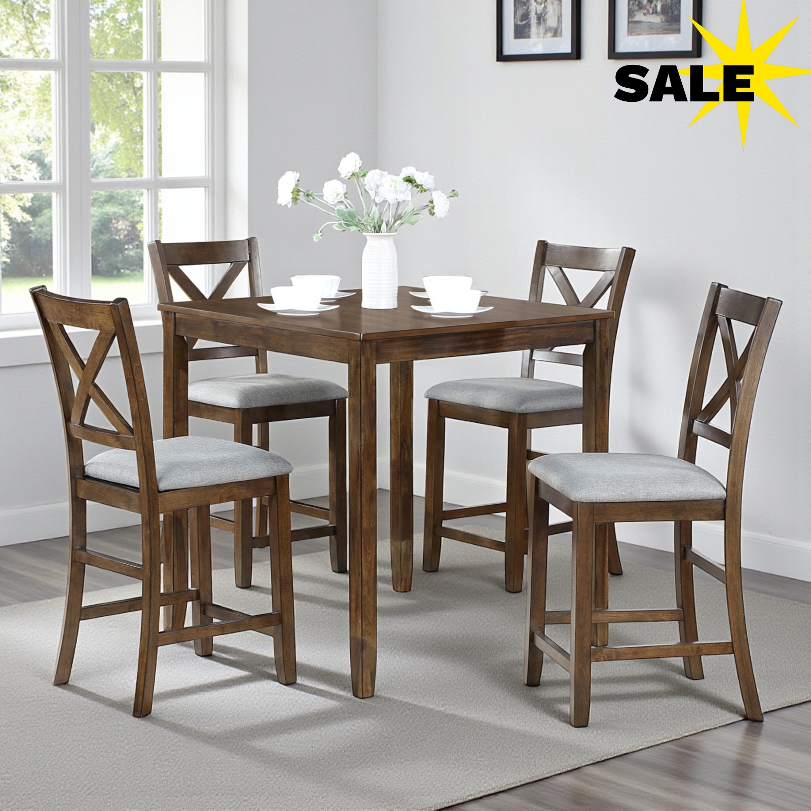 GZXS 5 Piece Counter Height Dining Set, Farmhouse Kitchen Table Set ...