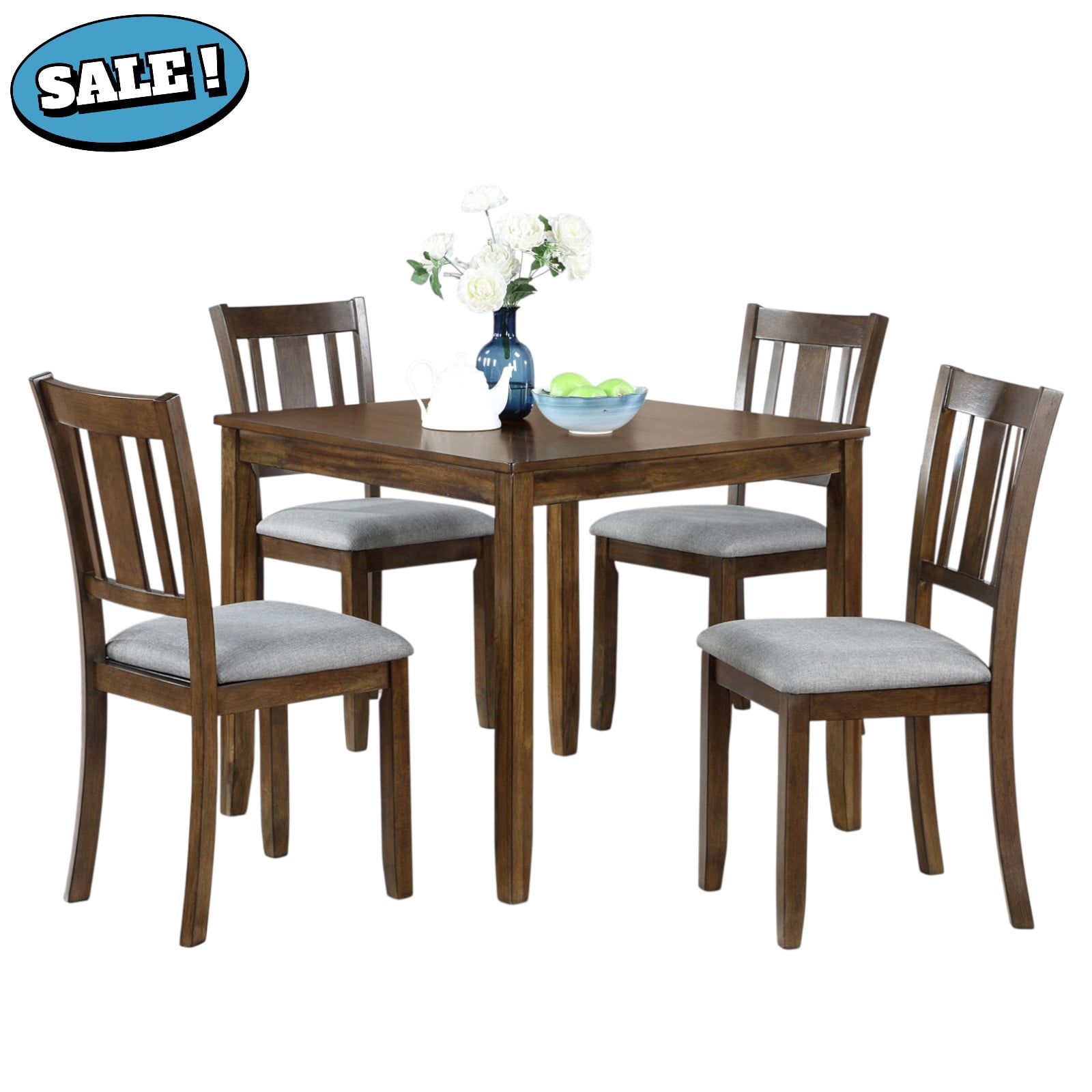 GZXS 5-Piece Square Dining Set for 4, 34.5-inch Wooden Kitchen Table ...