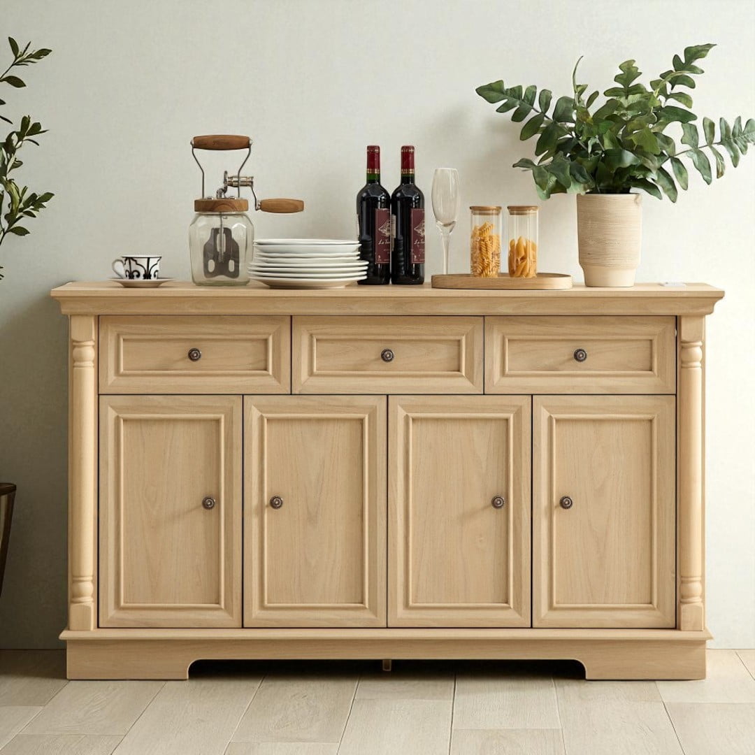 GZXS 55" Farmhouse Sideboard Buffet Cabinet with 4 Doors, 3 Drawers ...