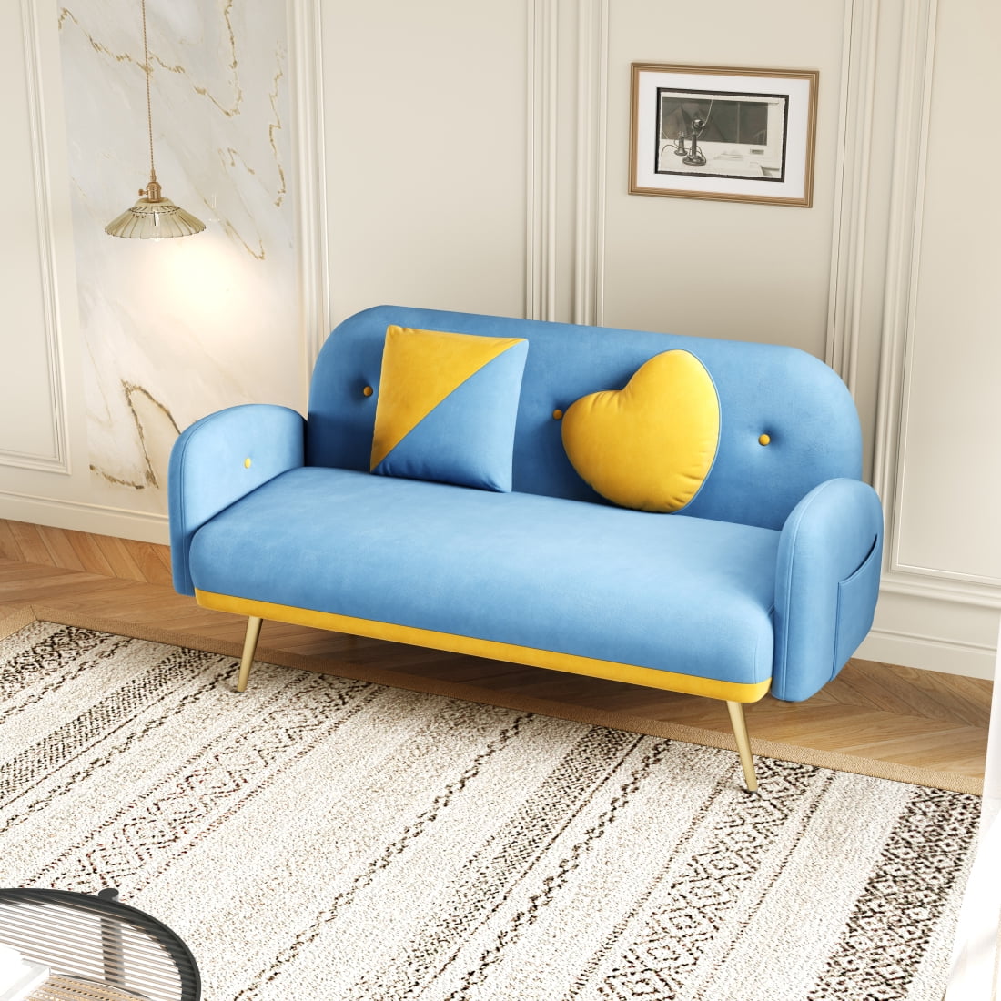 GZXS 58" Velvet Sofa Couches, Modern Couches for Small Space Living ...