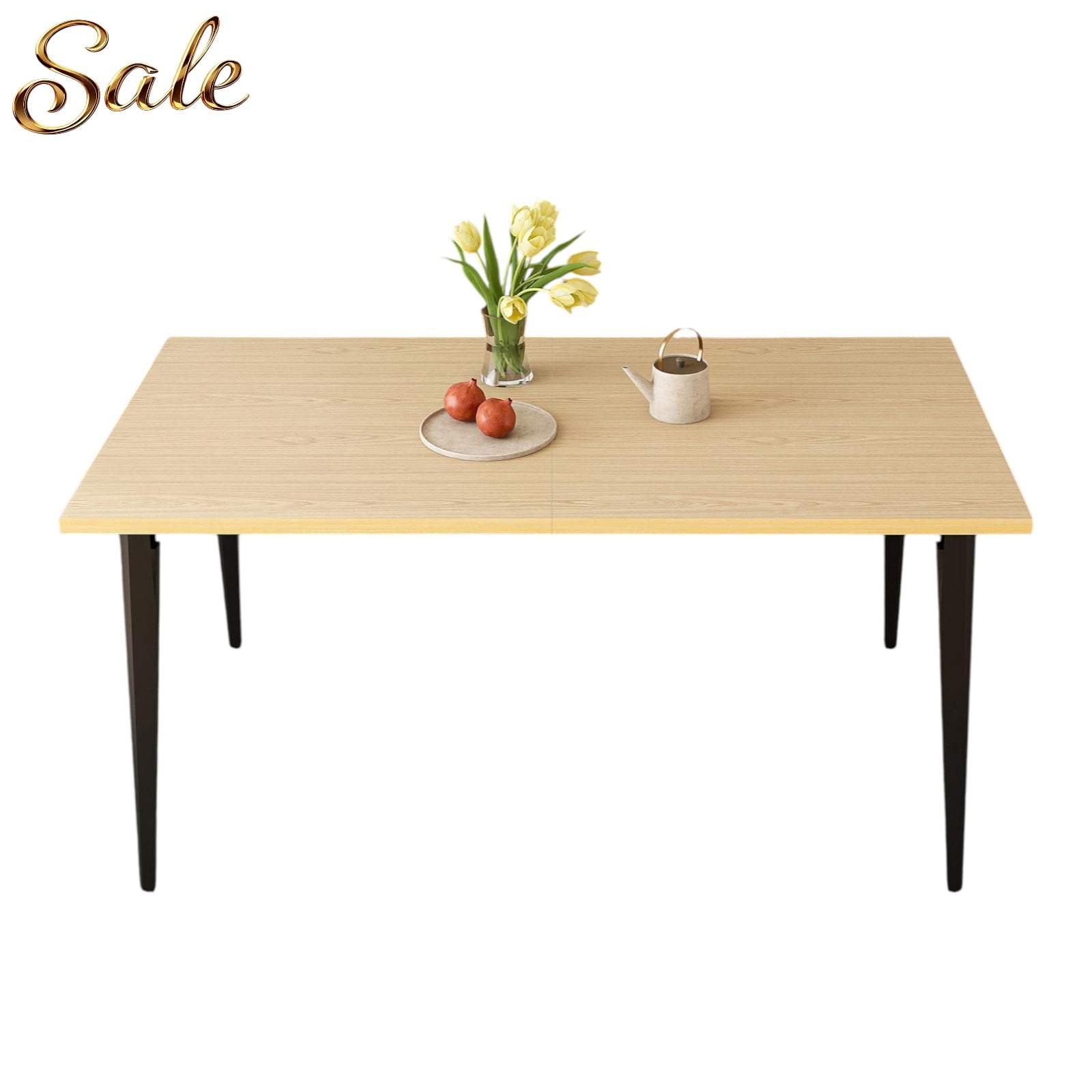 GZXS 63" Long Dining Table in Natural Wood MDF Top & Black Iron Legs ...