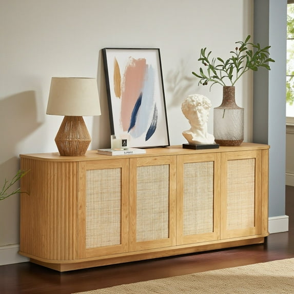 GZXS 64" Wide Accent Rattan Cabinet with Cable Management Holes - 24"H ...
