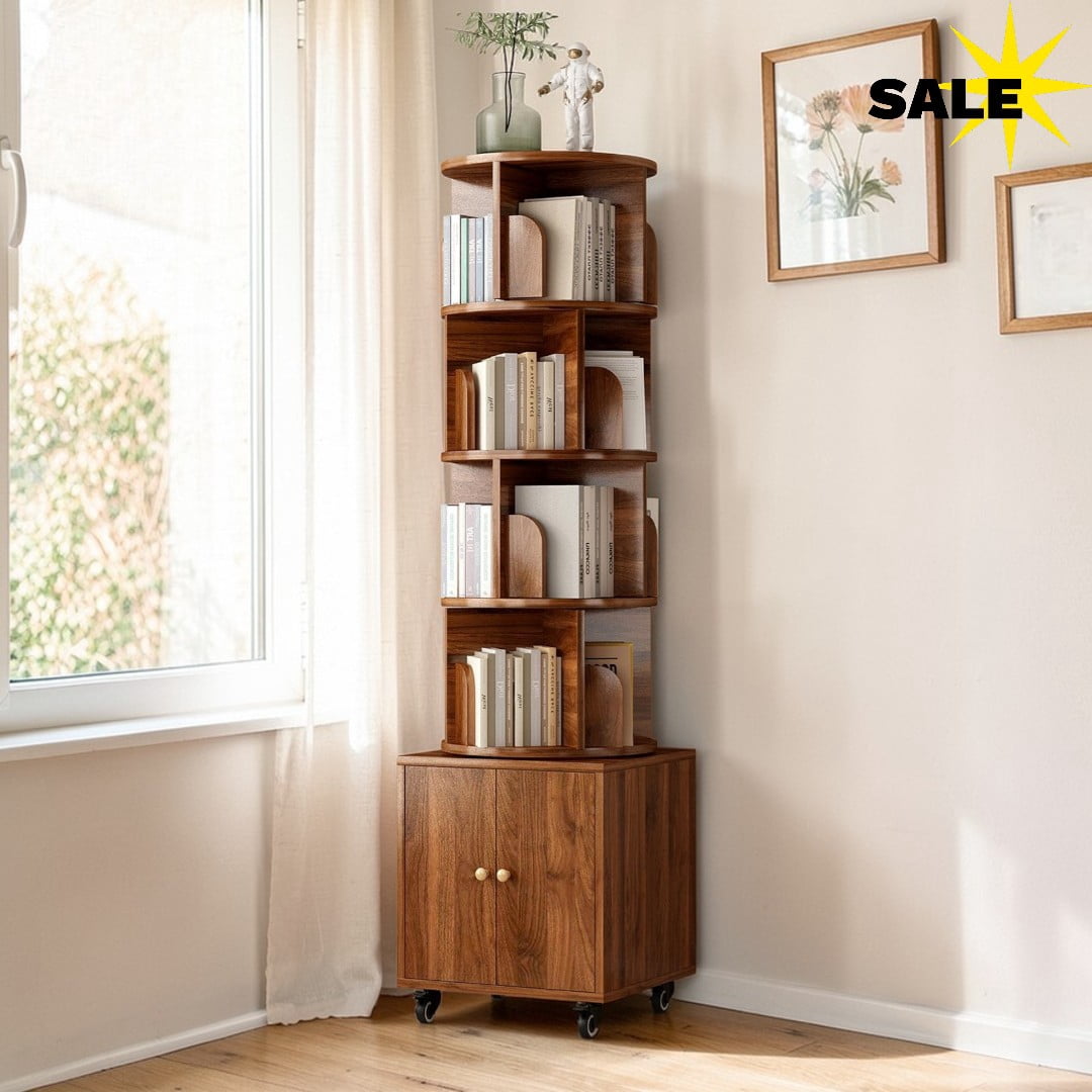 GZXS 69.7 Inch Tall Revolving Bookcase on Wheels, 5-Tier Rotating ...