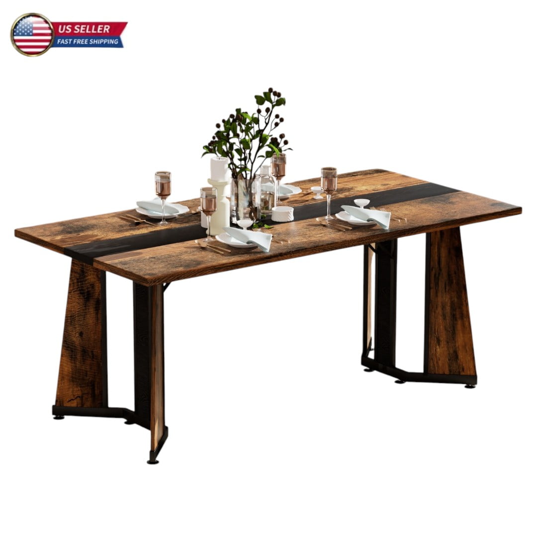 GZXS 70.9" Large Dining Table, Industrial Style 8-Person Family Kitchen ...