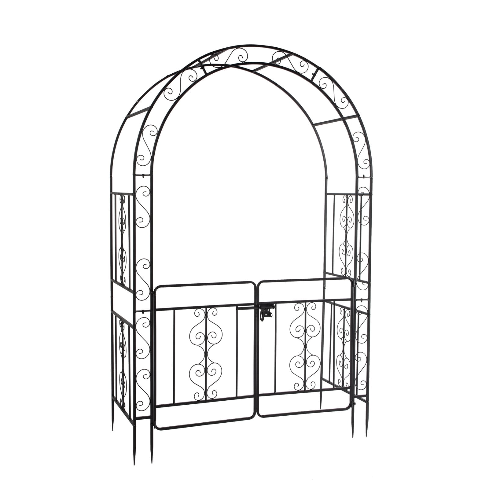 GZXS 7FT Garden Arch Arbor with Entry Door, Heavy Duty Metal Arbour ...