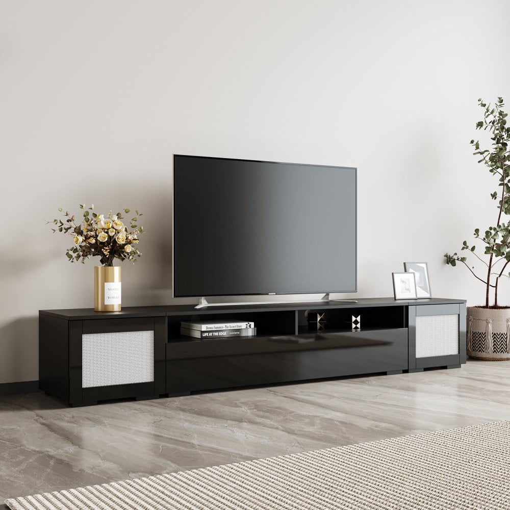 GZXS 82.6" Extended TV Console Table with Rattan Doors, Modern Floor TV ...