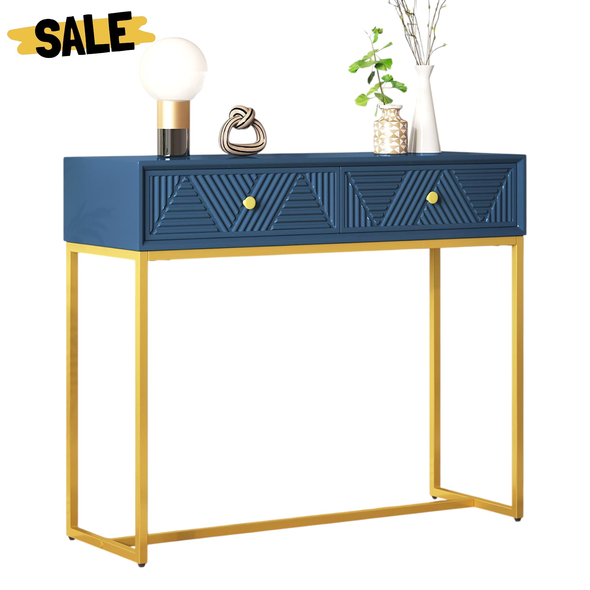 GZXS Contemporary Console Table with 2 Storage Drawers, Diagonal Stripe ...