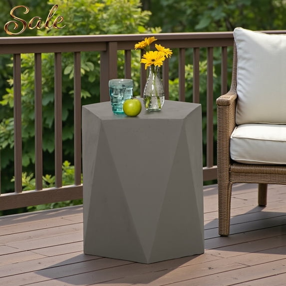 GZXS Contemporary Pentagon Accent Table in Light Gray, Stylish Outdoor ...