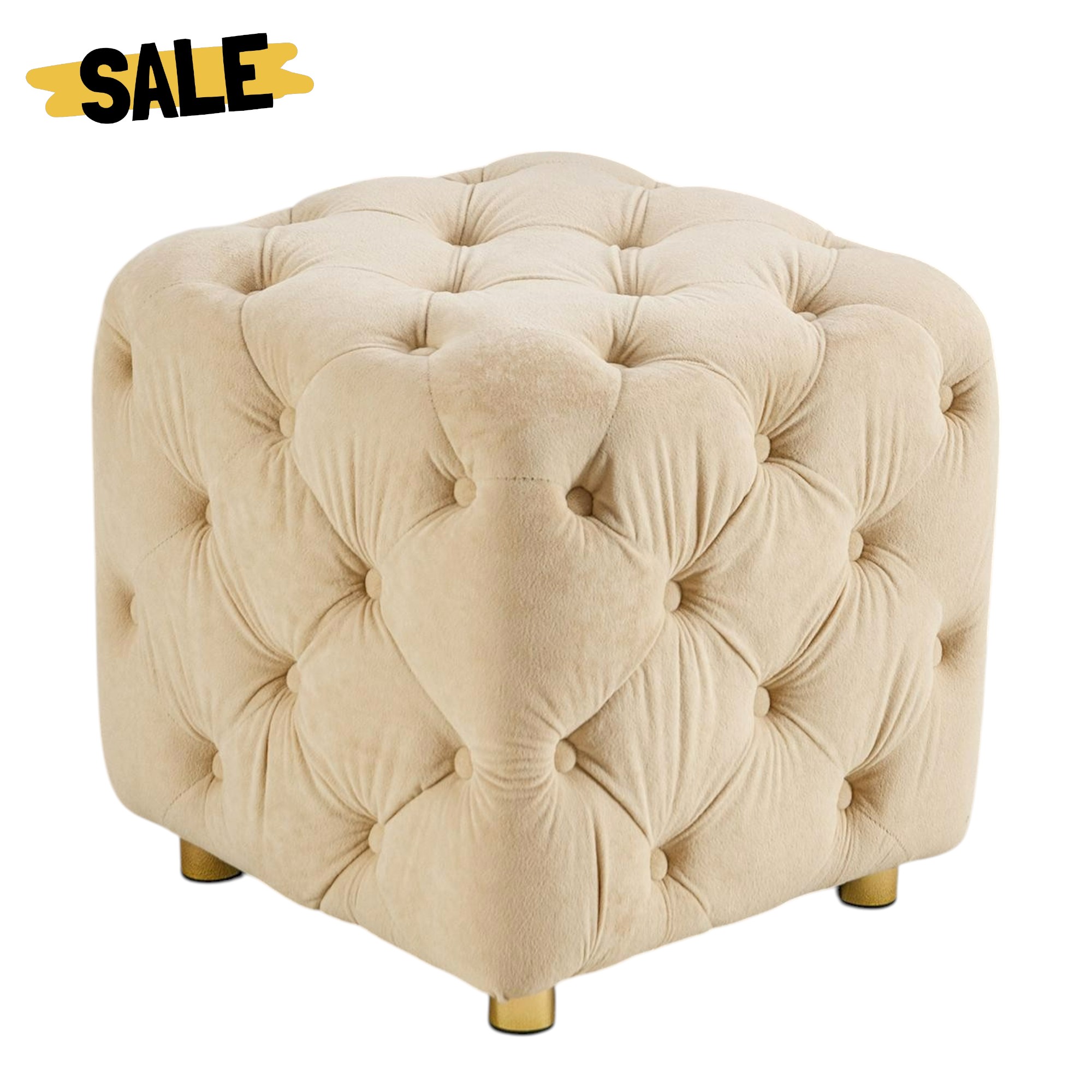 GZXS Contemporary Velvet Upholstered Ottoman, Soft Cube Foot Stool ...
