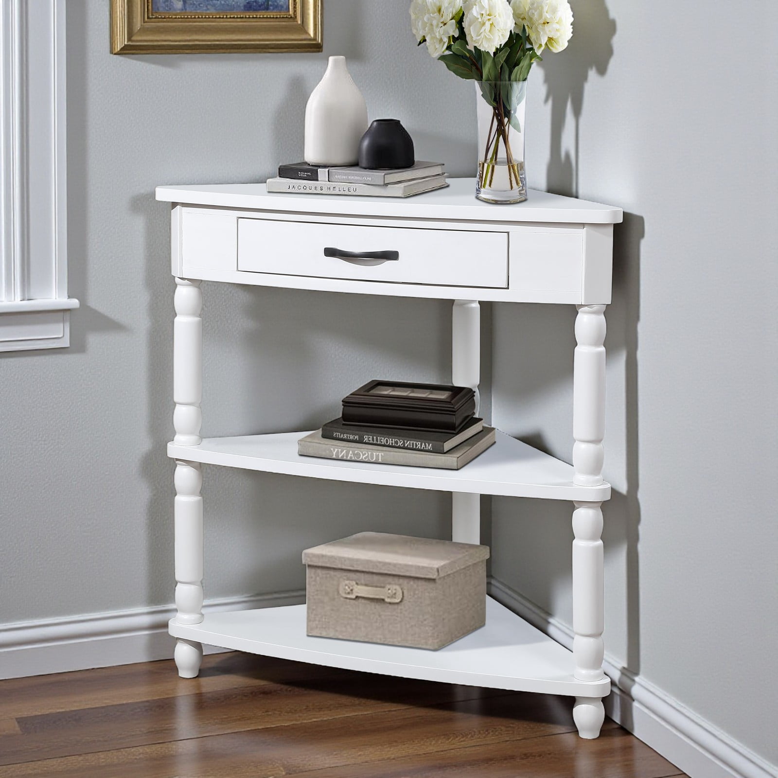 GZXS Corner Table for Small Spaces, 34.6”H Triangle Display Shelf with ...