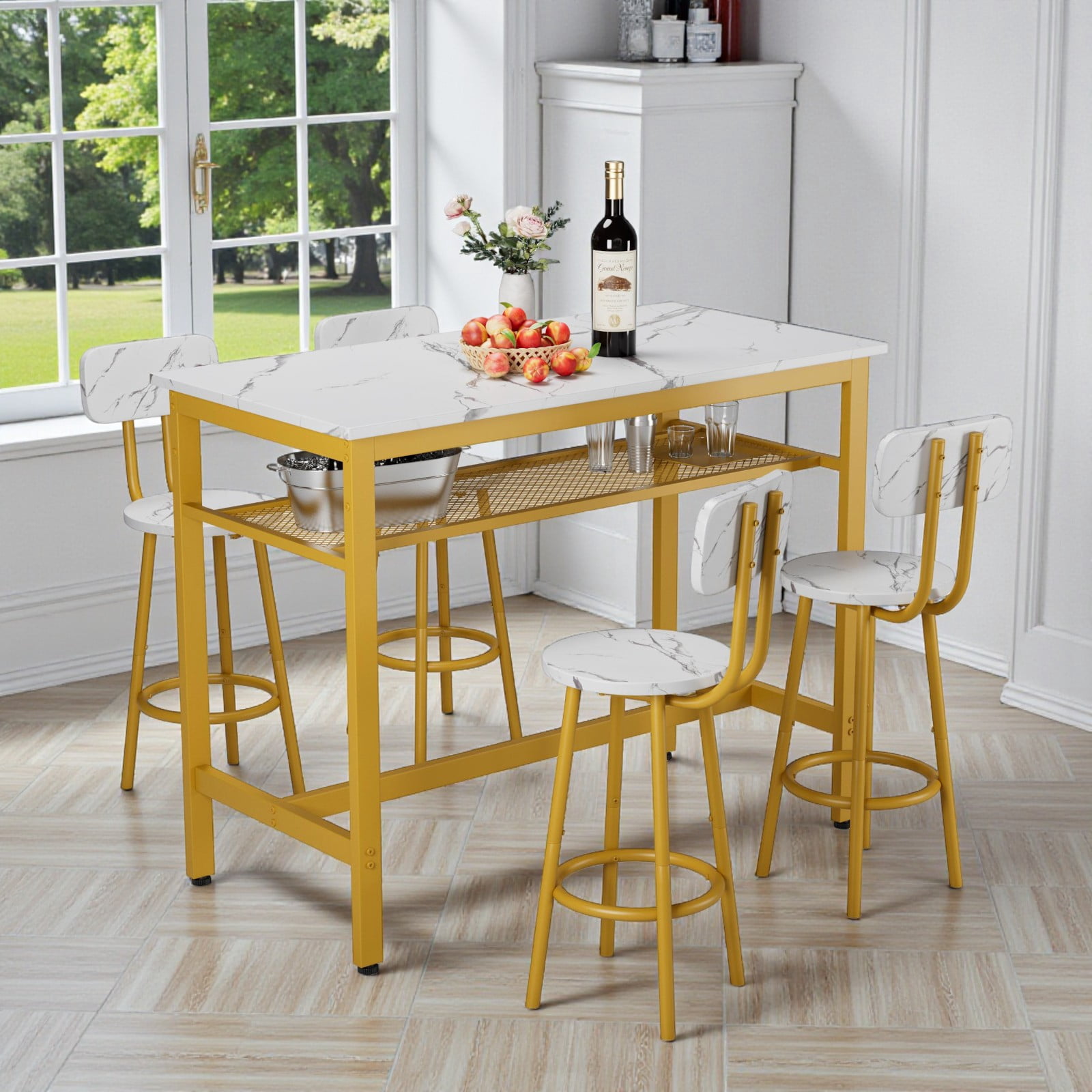 GZXS Counter Height Dining Table Set, 43.3" Bar Table with 4 High ...
