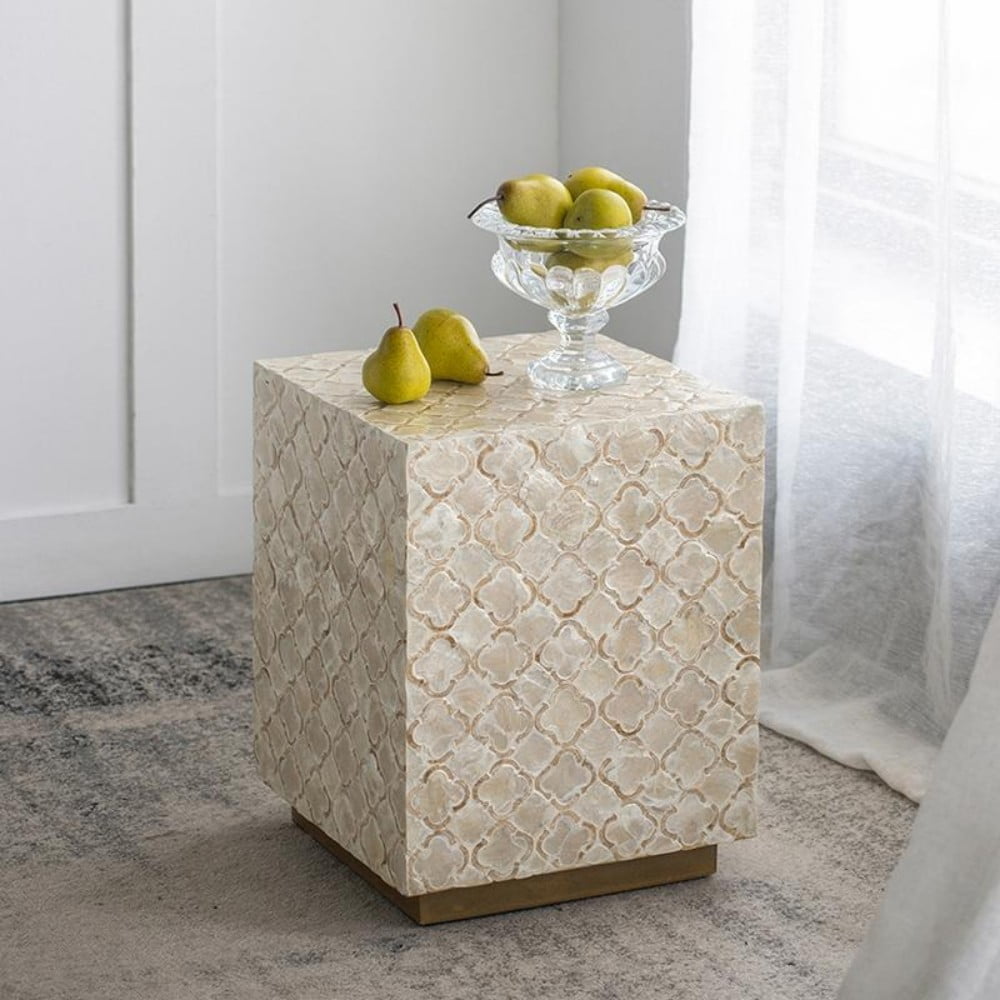 GZXS Decorative Square Side Table in Cream Capiz Shell Finish, Modern ...
