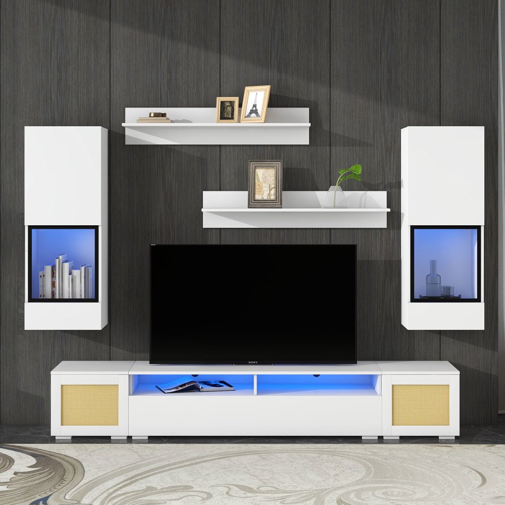 GZXS Extended Entertainment Center, 7 Pieces TV Console Table Set for ...