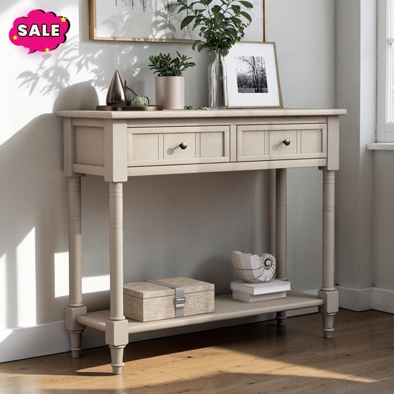 GZXS Farmhouse Console Table with 2 Drawers for Entryway, 35.4 Inch ...